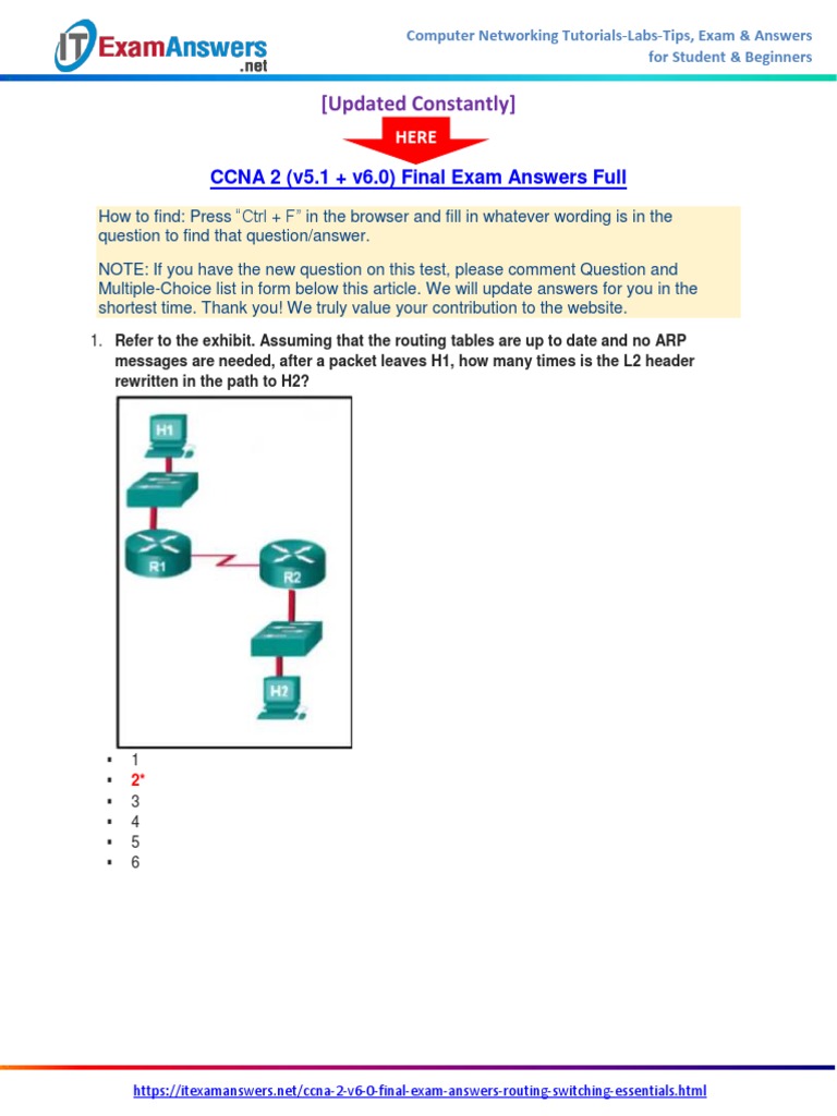 CCNA 2 (v5.1 + v6.0) Final Exam Answers Full | PDF | Ip Address | Router (Computing)