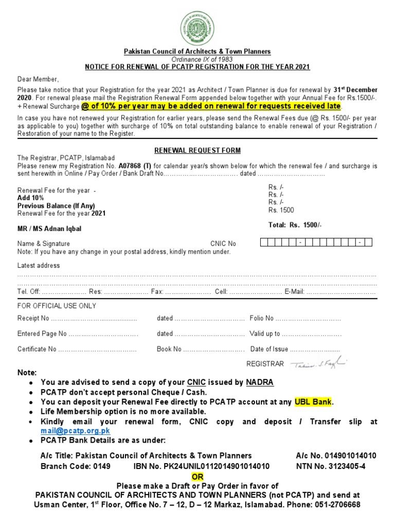 Architect Renewal Form | PDF | Fee | Business