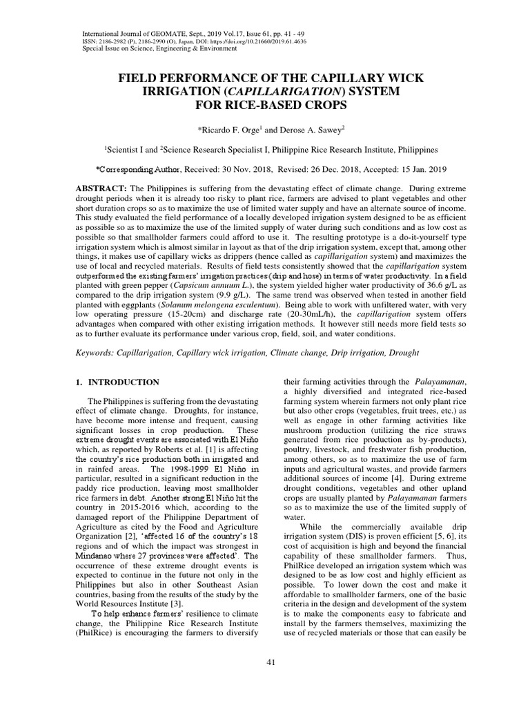 Field Performance of The Capillary Wick Irrigation (Capillarigation ...