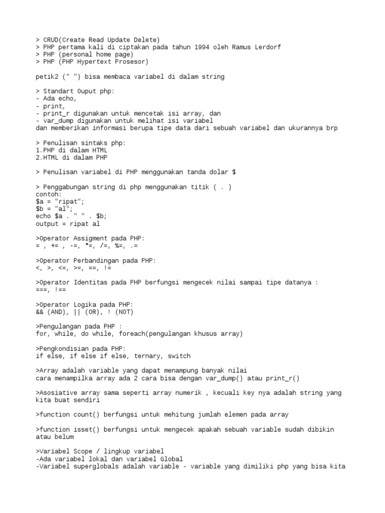 Catatan PHP | PDF | Metode & Bahan Ajar | Komputer