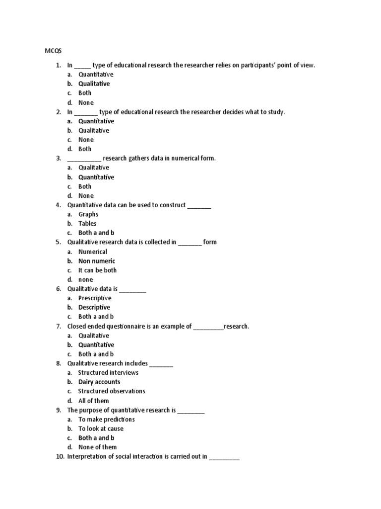 Distinguishing Between Qualitative and Quantitative Research Methods: A Multiple Choice Question ...