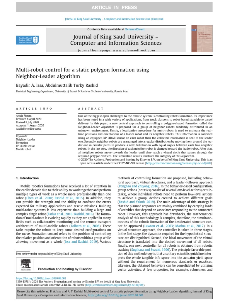 Multi-Robot Control For A Static Polygon Formation Using Neighbor-Leader Algorithm | PDF | Lidar ...