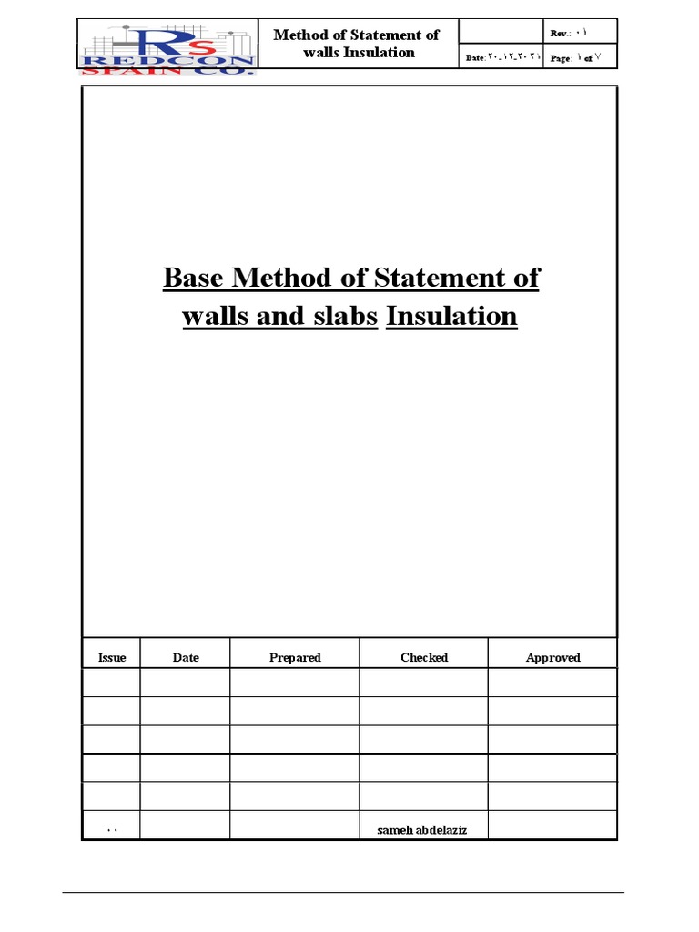 Base Method of Statement of Walls and Slabs Insulation | PDF | Sheet ...