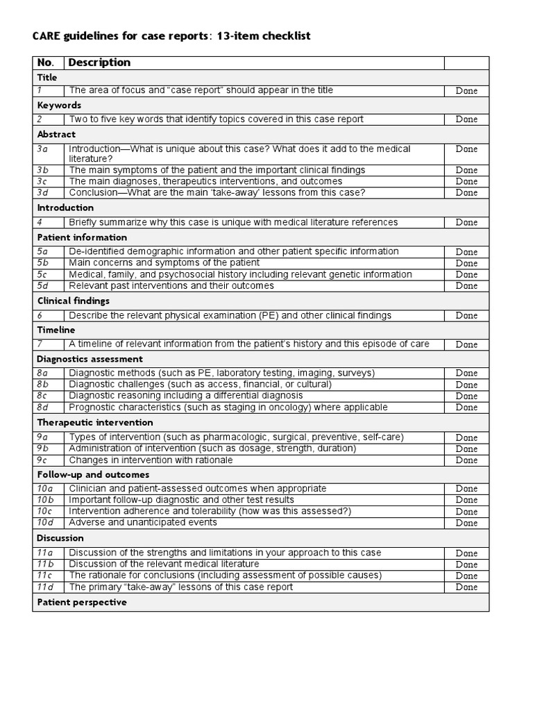 CARE Guidelines For Case Reports: 13-Item Checklist No. Description ...