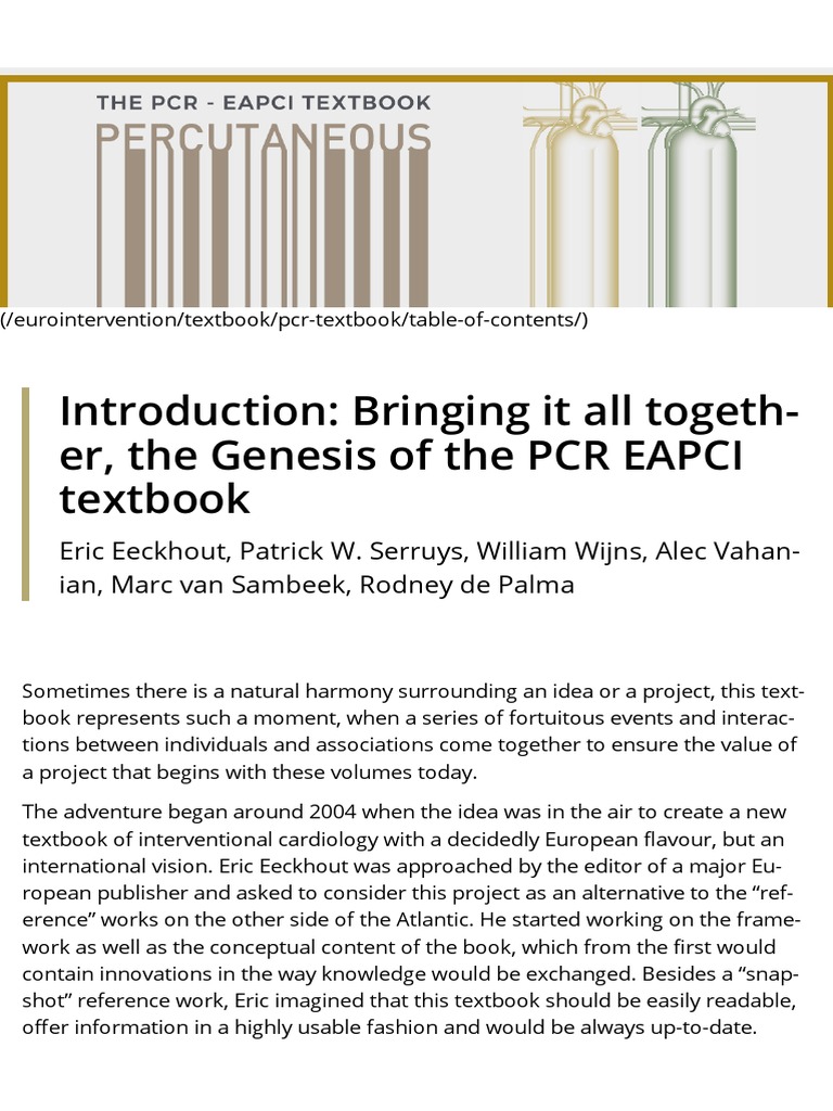 Introduction - Bringing It All Together, The Genesis of The PCR EAPCI Textbook | PDF | Social ...