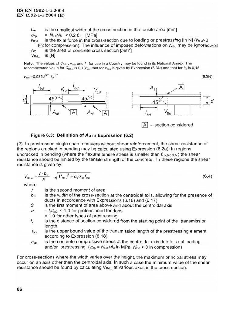 Calculation of Shear Resistance in Reinforced and Prestressed Concrete Beams According to BS EN ...
