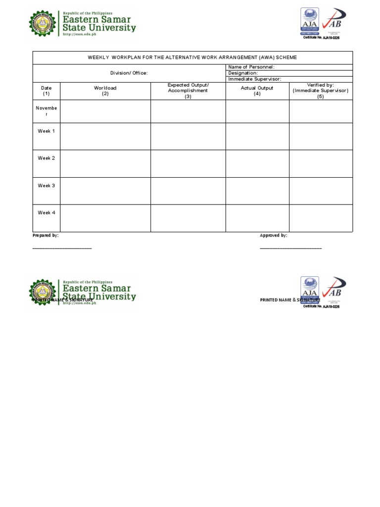 Weekly Workplan For The Alternative Work Arrangement | PDF | Finance ...
