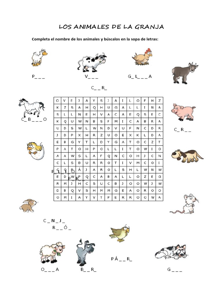 Los Animales de La Granja Actividades y Juegos Hoja de Trabajo Juegos ...