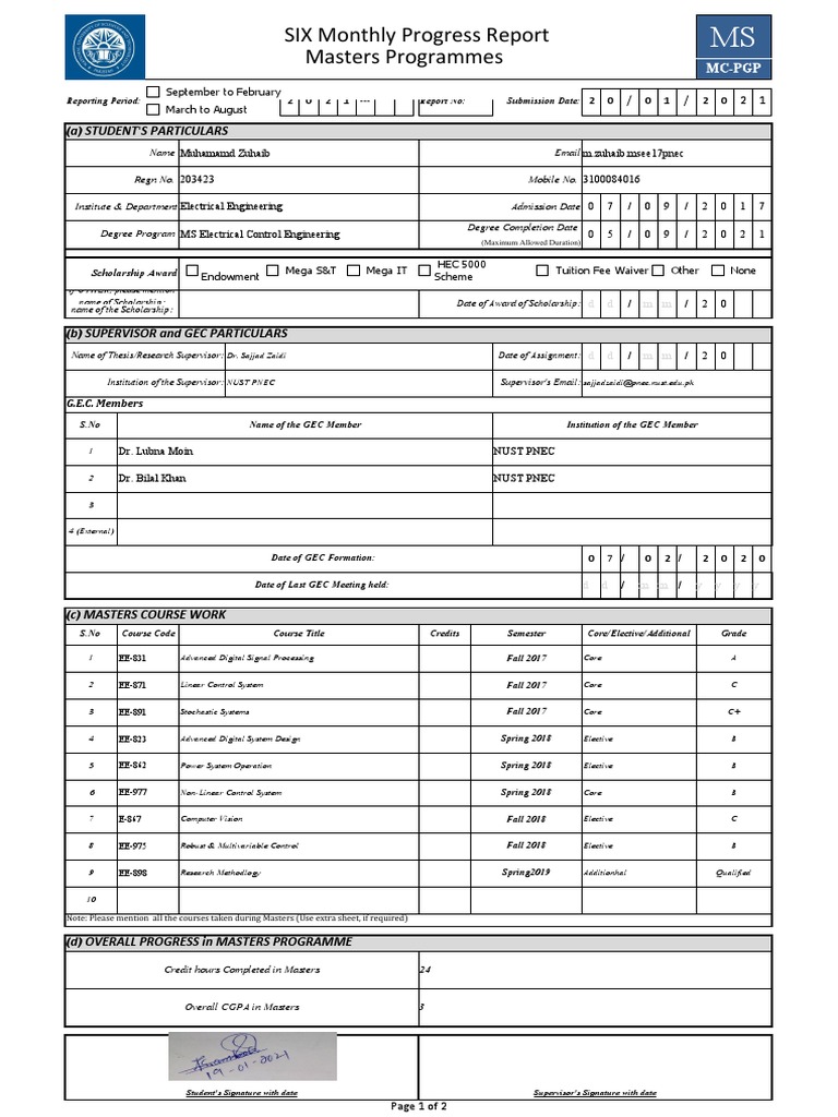 Six Monthly Progress Report Form-MS & PHD Students | PDF | Thesis ...