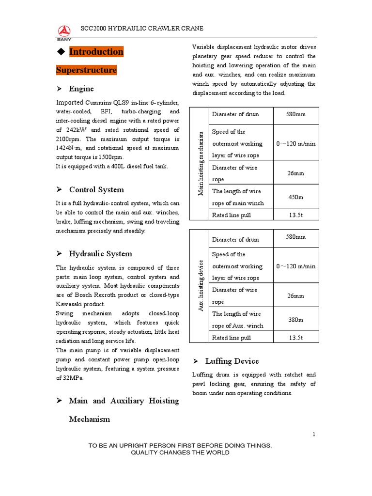 SCC2000 Hydraulic Crawler Crane Overview | PDF | Crane (Machine) | Switch