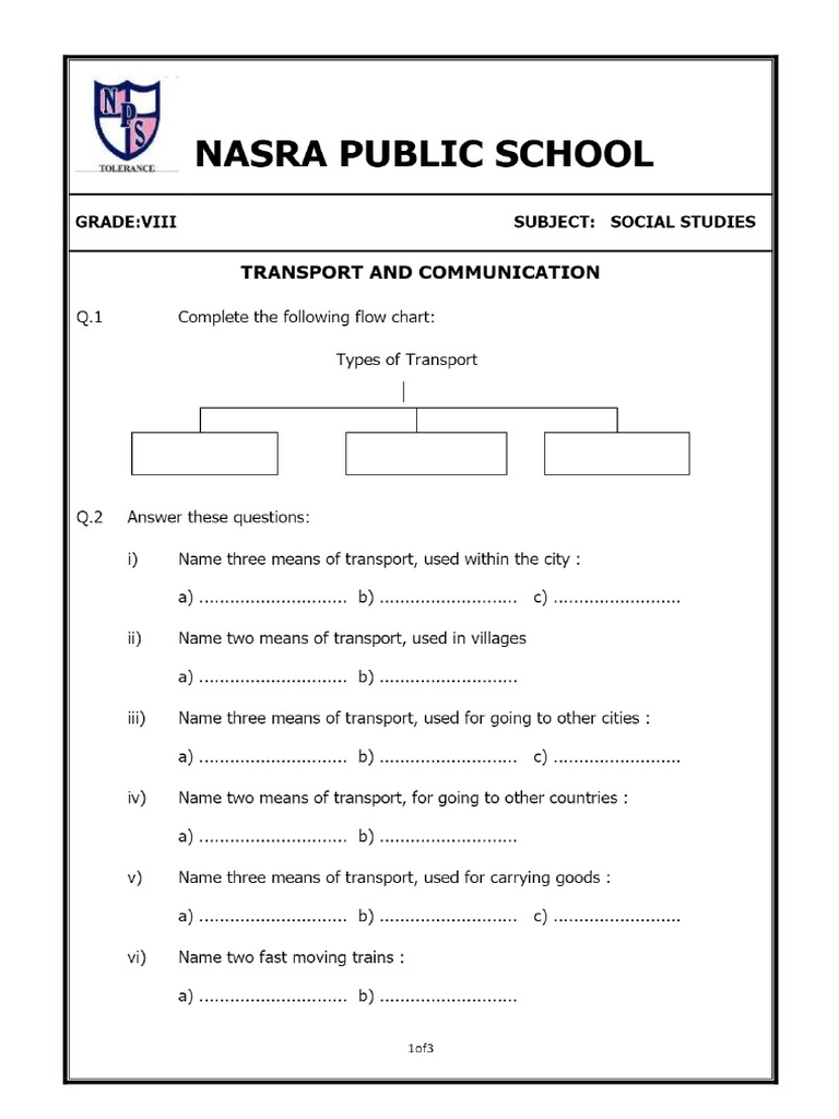 Transportation and Communication Worksheet-8 | PDF