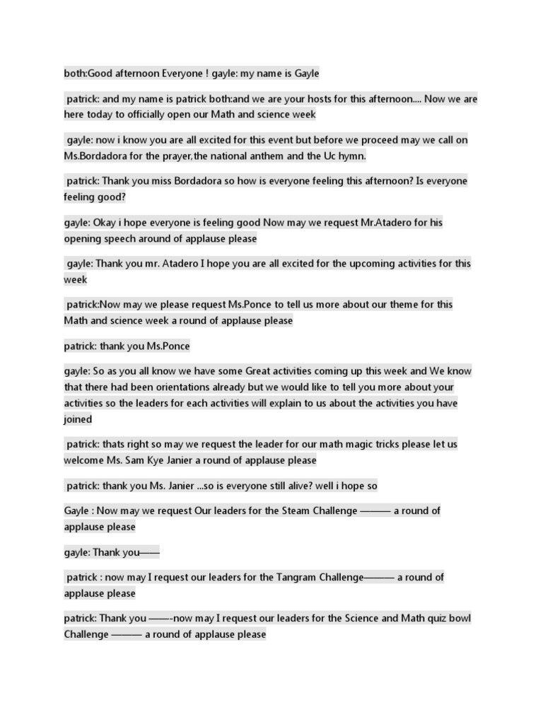 Science and Math Week Script | PDF