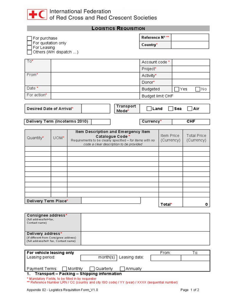 Appendix 02 - Logistics Requisition Form - V1.0 | PDF | Trade | Economies
