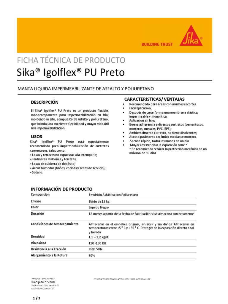 HT Sika Igolflex PU Preto | PDF | Materiales de construcción | Química