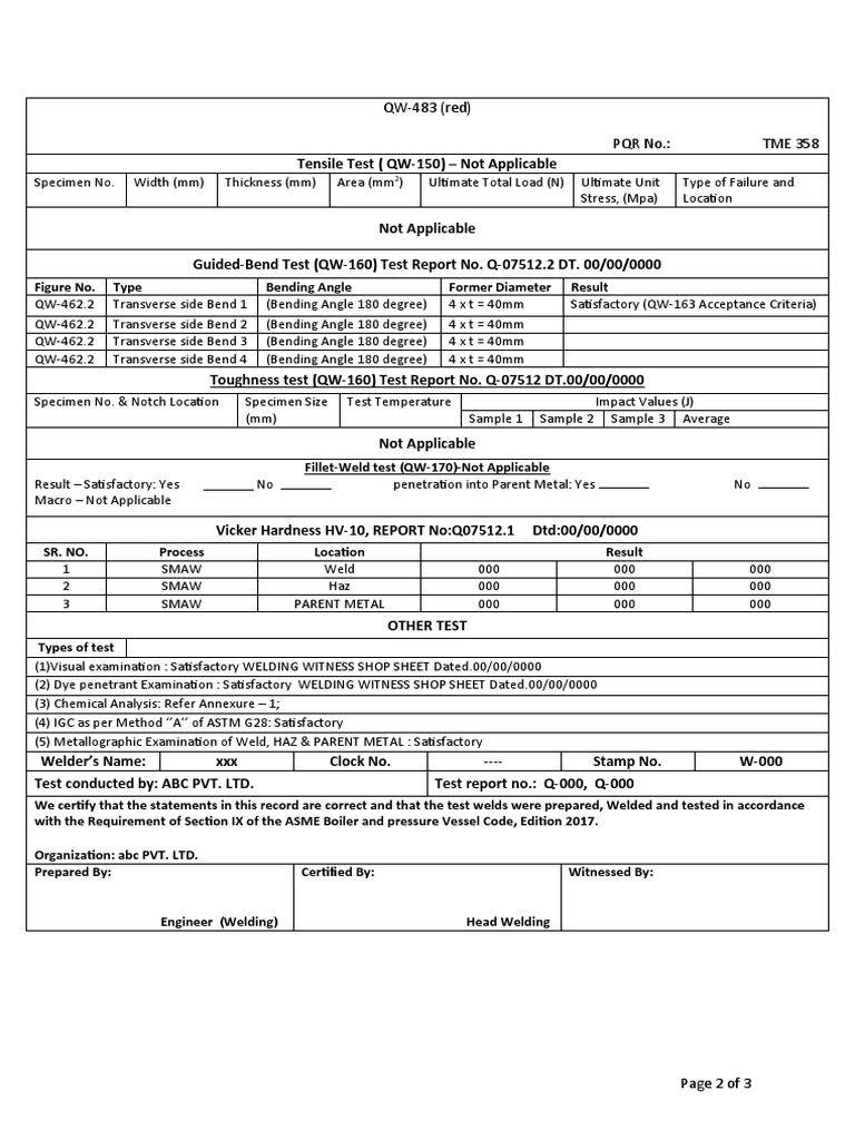 QW-483 (Red) PQR No.: Tme 358 | PDF | Welding | Construction