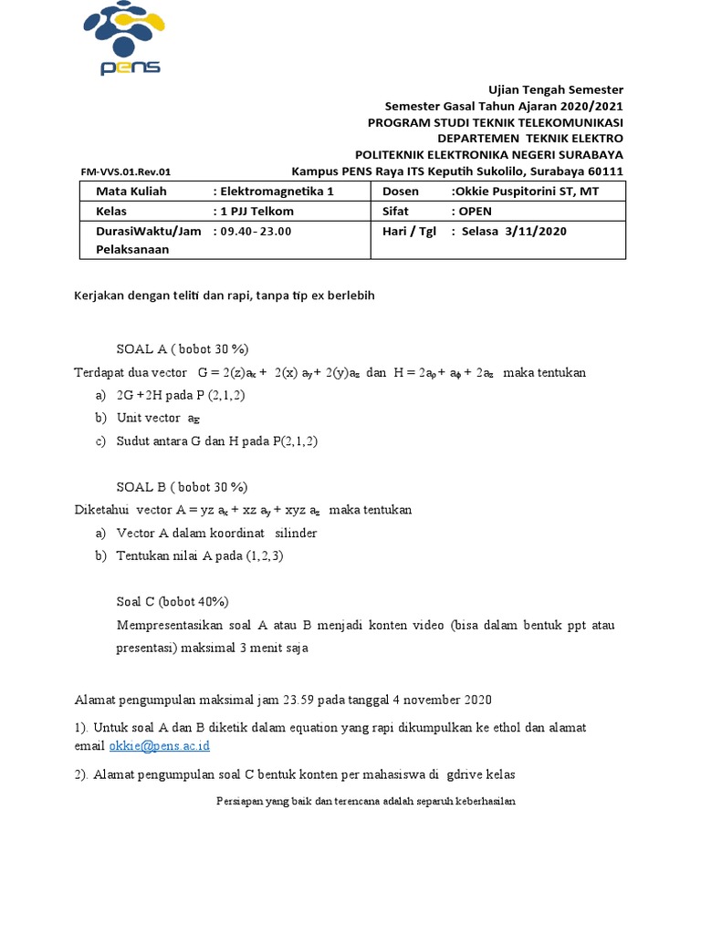 Soal UTS Elektromagnetika 1 | PDF