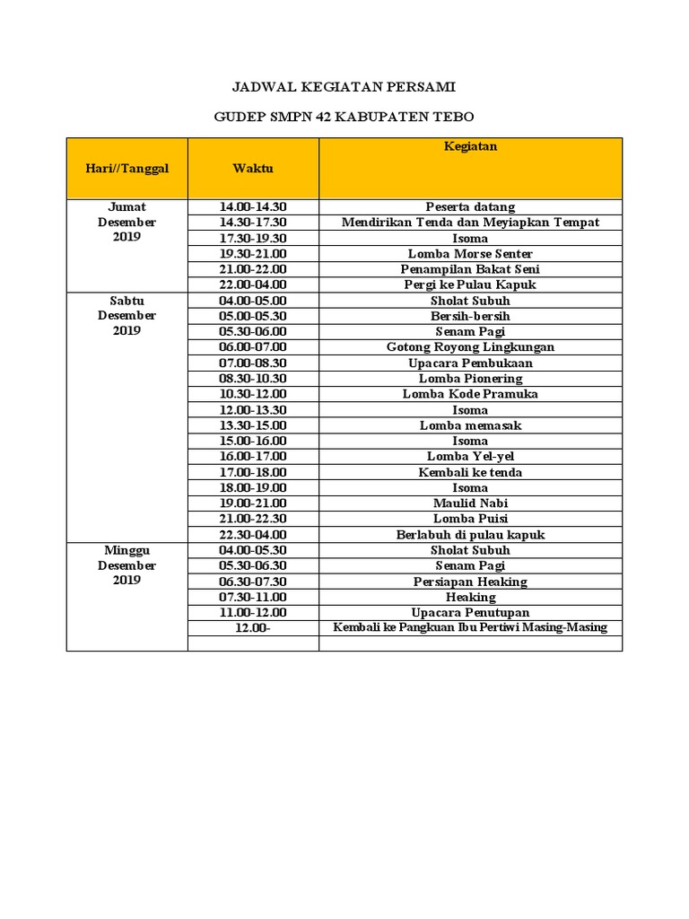 Jadwal Kegiatan Persami New | PDF