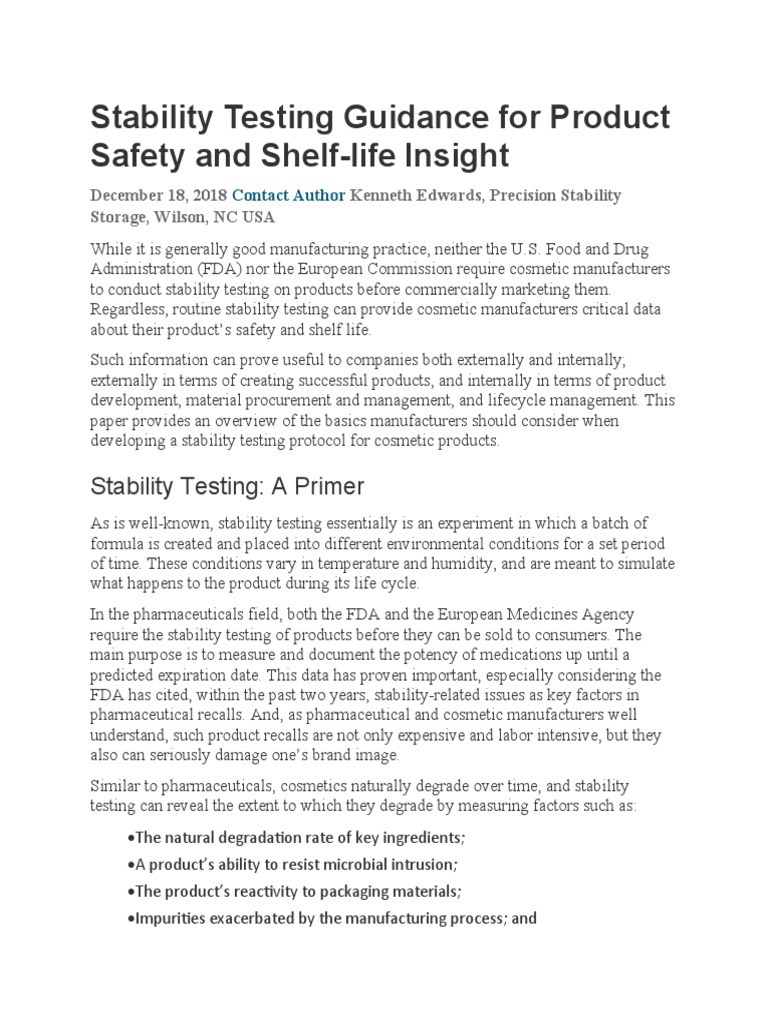 Stability Testing Guidance For Product Safety and Shelf Life | PDF ...