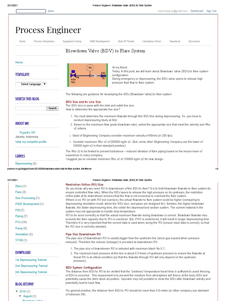 Process Engineer - Blowdown Valve (BDV) To Flare System | PDF ...