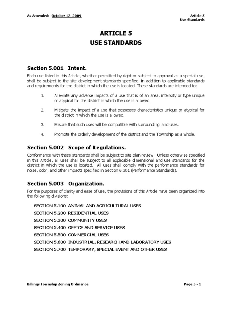 Article 5 Use Standards: Section 5.001 Intent | PDF | Zoning | Livestock