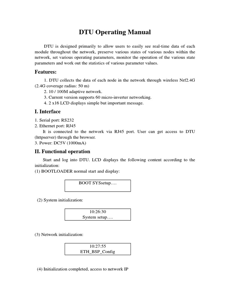DTU Operating Manual: Features | PDF | Computers | Technology & Engineering