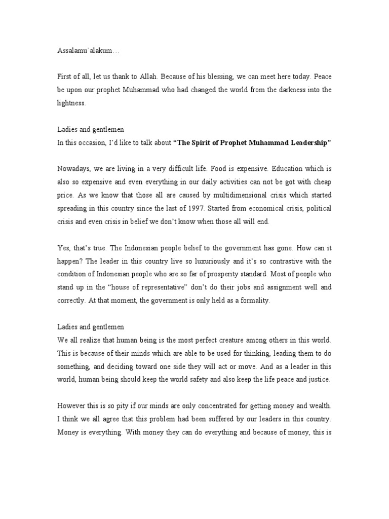 Example of Islamic Speech | PDF | Muhammad | Religion And Belief