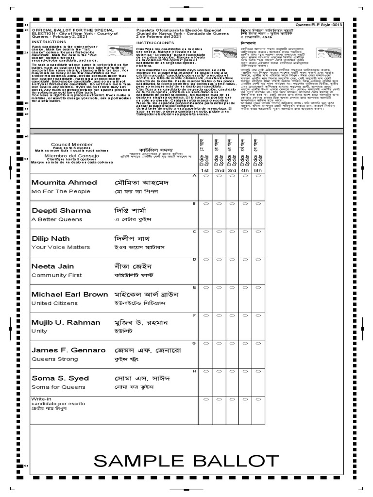 Special Election Sample Ballot | PDF | Elections | Voting