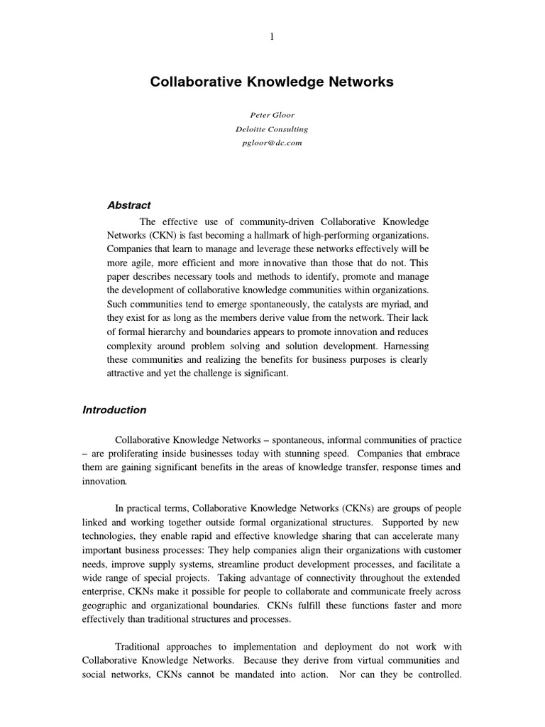 Collaborative Knowledge Networks: Peter Gloor Deloitte Consulting | PDF ...