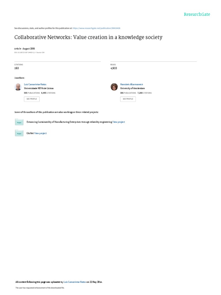 Collaborative Networks: Value Creation in A Knowledge Society | PDF ...