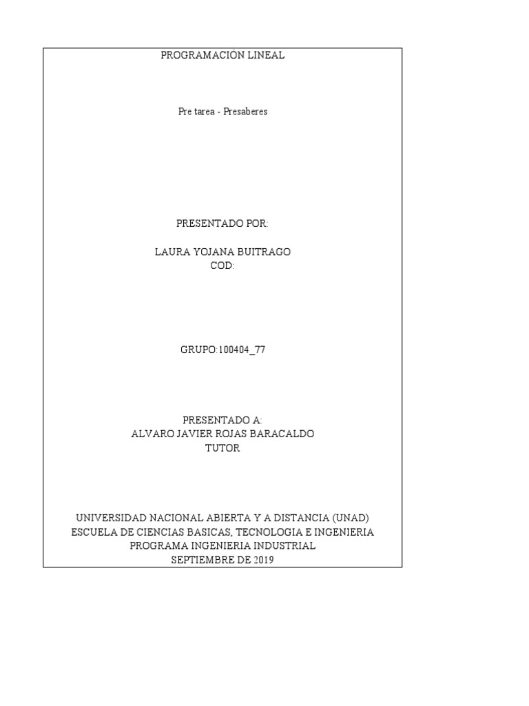 Pre - Tarea. Pre Saberes - Laura Buitrago | PDF | Linealidad | Programación lineal