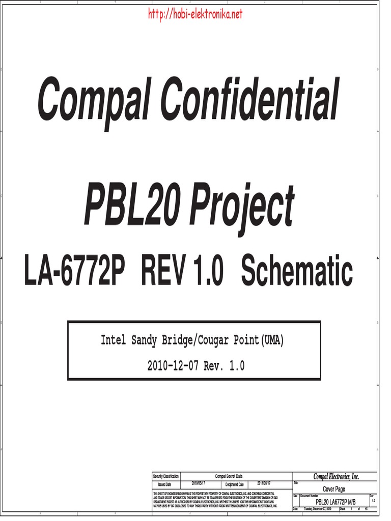 PBL20 Project Compal Confidential: LA-6772P Schematic REV 1.0 | PDF ...