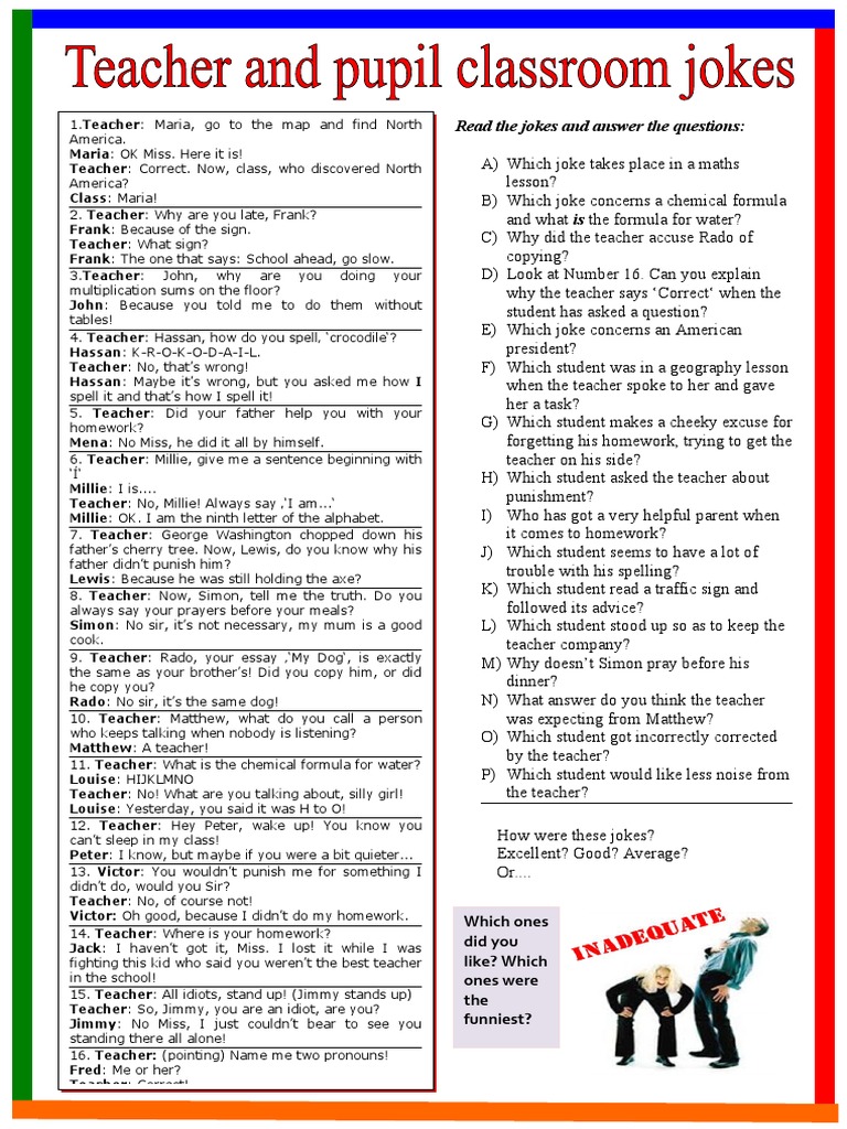 Read The Jokes and Answer The Questions:: Which Ones Did You Like ...