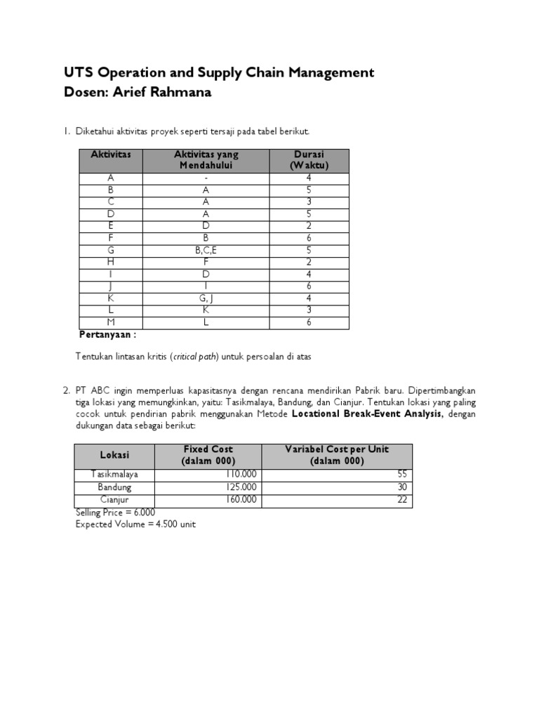 UTS Operation and Supply Chain Management | PDF