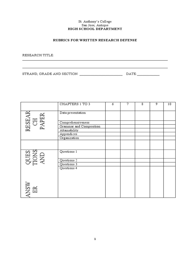 Rubrics For Research Presentation-Feedbacking | PDF