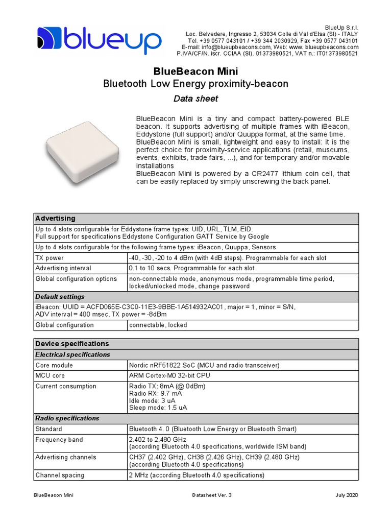 BlueBeacon Mini BLE Beacon Specs | PDF | Electronics | Computer Engineering