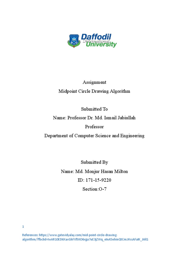 Assignment Midpoint Circle Drawing Algorithm | PDF | Space ...
