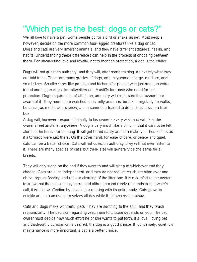 Which Pet Is Better Dogs or Cats | PDF | Cats | Dogs