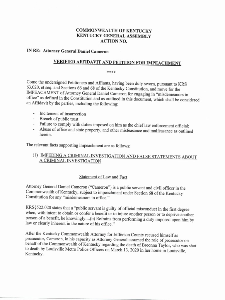 Cameron Impeachment Petition | PDF