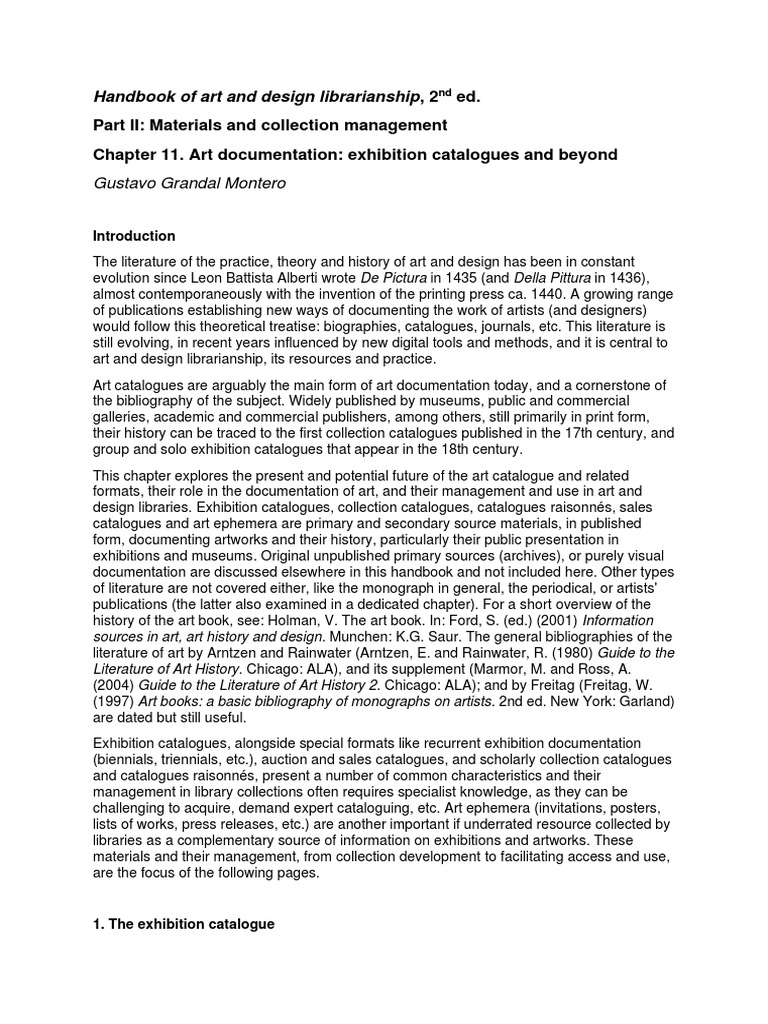 Art Documentation Exhibition Catalogues and Beyond Draft | PDF ...
