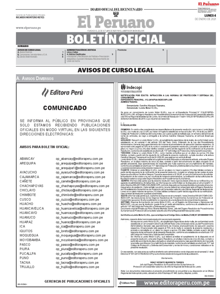Diario Oficial El Peruano | PDF | Perú | Lima