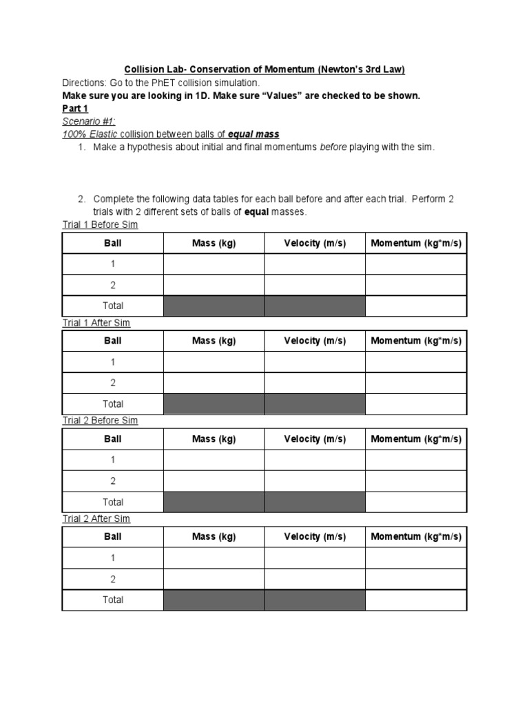 Collision Lab Conservation of Momentum Newton - S 3rd Law | PDF ...