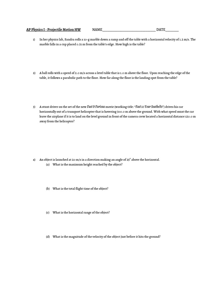 Problem Set #2 - Projectile Motion | PDF | Projectiles | Classical ...