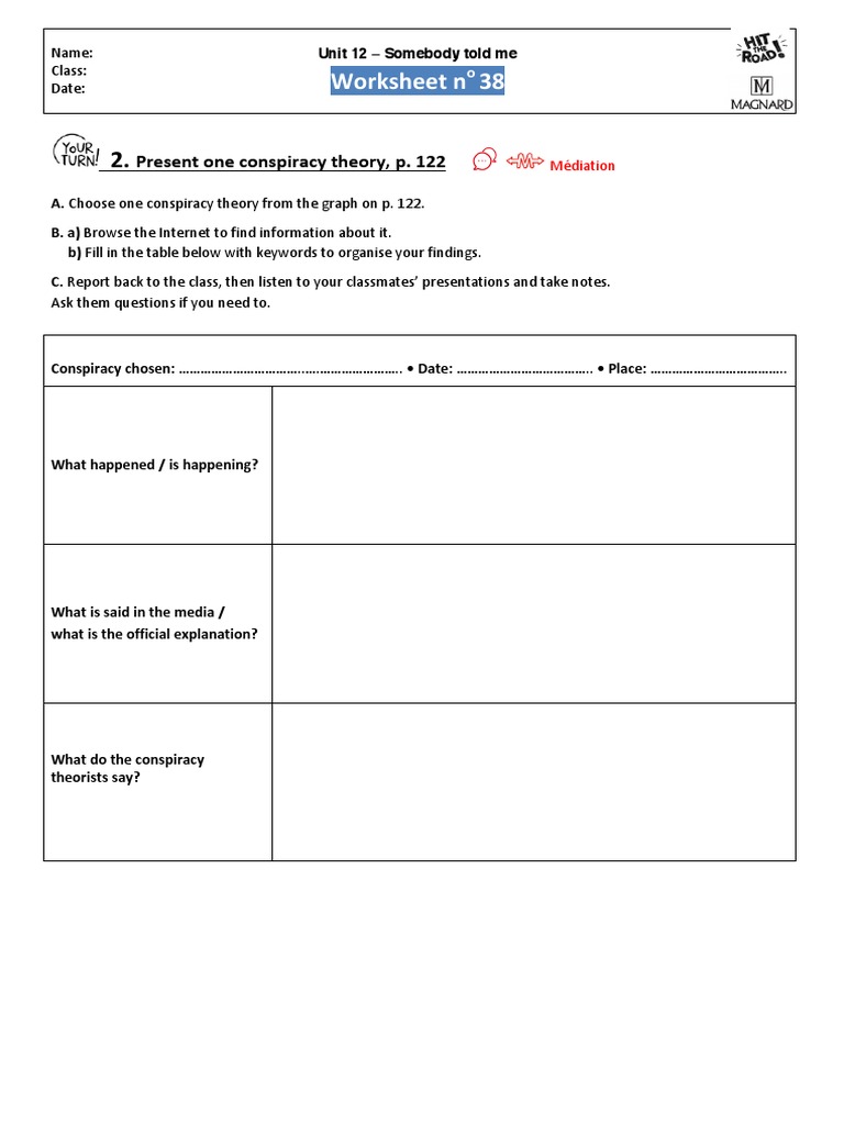 Worksheet N 38: Present One Conspiracy Theory, P. 122 | PDF