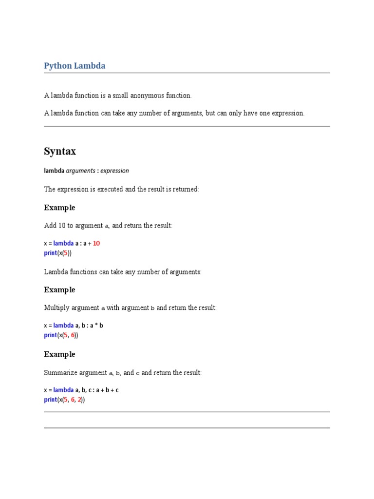 Syntax: Python Lambda | PDF