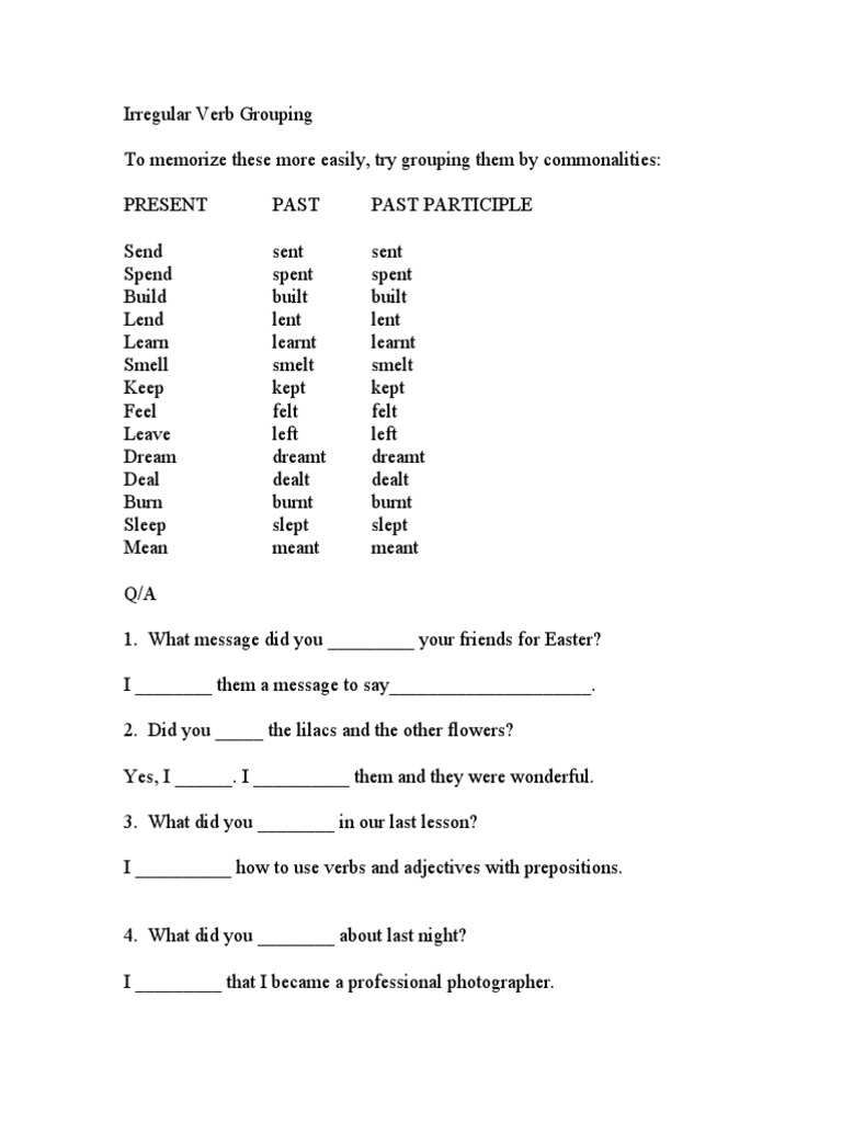 Irregular Verb Grouping | PDF | Verb | Syntax