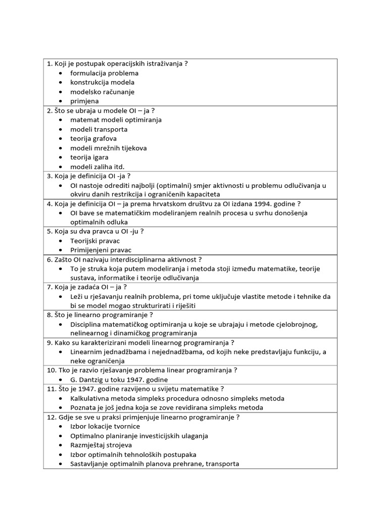 Skripta OI FOI Operacijska Istraživanja Teoretska Pitanja (79) I Odgovori | PDF
