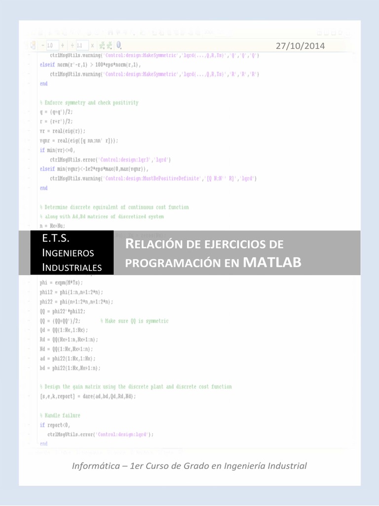 02.ejercicios 13-14 Bloque II MATLAB Programación | PDF | Matriz ...