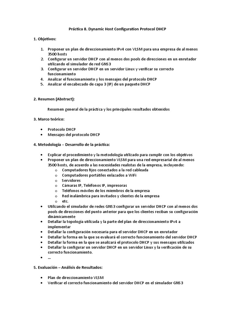 Practica 8 DHCP | PDF | Protocolos de internet | Servidor (Computación)