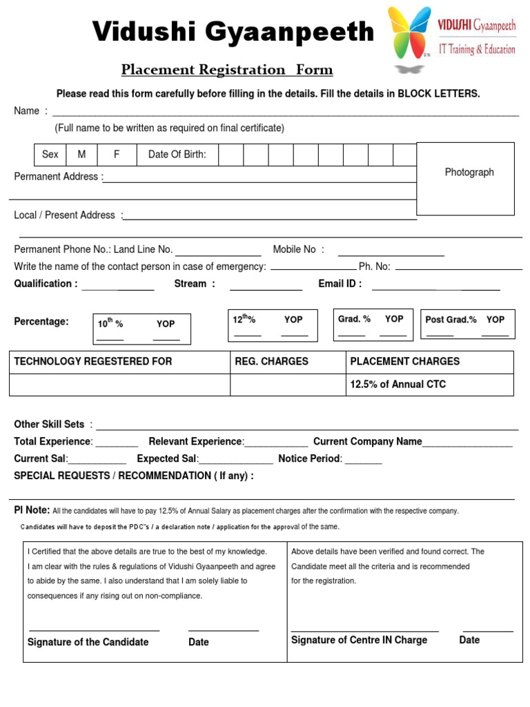A Placement Registration Form | PDF | Business