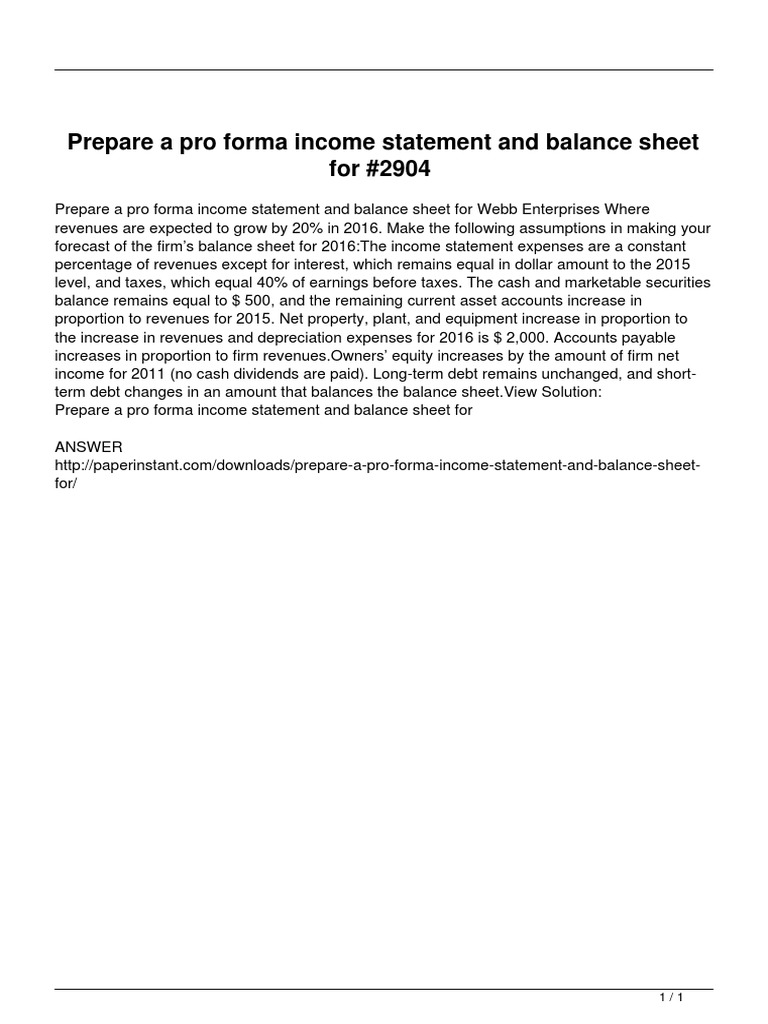 Pro Forma Income Statement & Balance Sheet | PDF